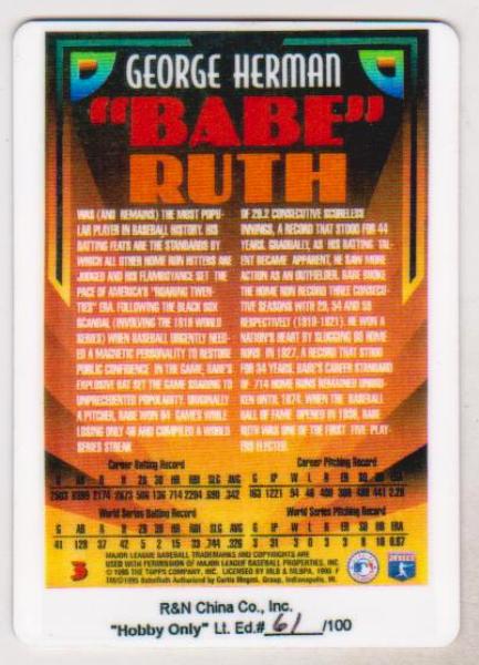 1995 Topps Babe Ruth 100th Birthday Porcelain Card - Only 100 Produced ...