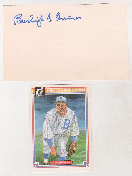 Burleigh Grimes Autographed Index Card + 1983 Donruss Hall of Fame ...