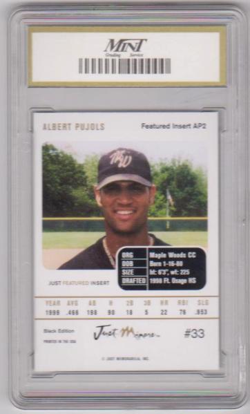 Graded Gem Mint 10 - Albert Pujols Just Minors Black SP #AP2 Maple ...