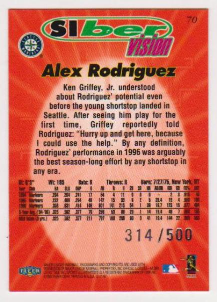 #314/500 Produced - Alex Rodriguez 1997 Sports Illustrated Extra ...