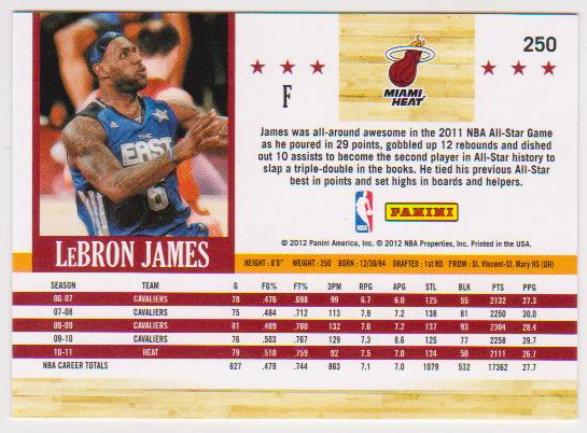 Lebron James 2011-12 Hoops #250 Card | Property Room