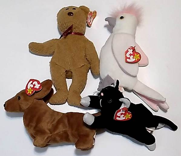 4 Different Ty Beanie Babies - 1993-1998 - w/ Curly The Bear + More ...