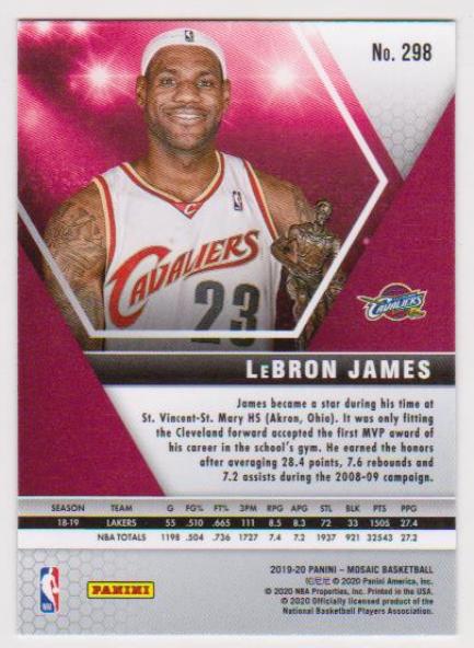 Lebron James 2019-20 Panini Mosaic #298 Card | Property Room