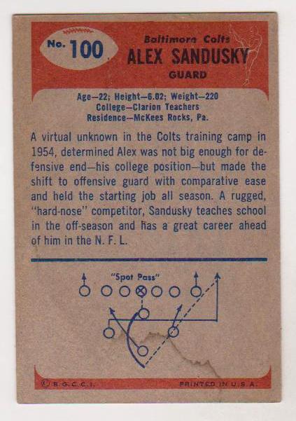 1955 Bowman Football Alex Sandusky #100 Card | Property Room