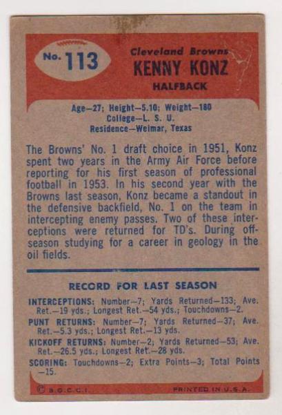 1955 Bowman Football Ken Konz #113 Card | Property Room