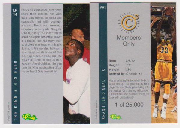Shaquille O'Neal Rookie Card Pair - 1992 Classic 4-Sport C3 #PR1 Promo ...