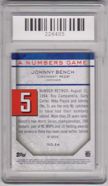 Graded Gem Mint 10 - Johnny Bench 2020 Topps A Numbers Game #NG-24 ...