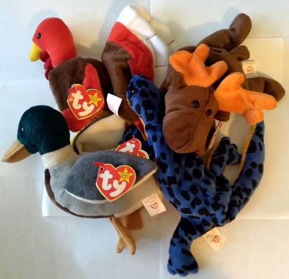 4 Different Ty Beanie Babies - 1993-1998 - w/ Gobbles The Turkey + More ...