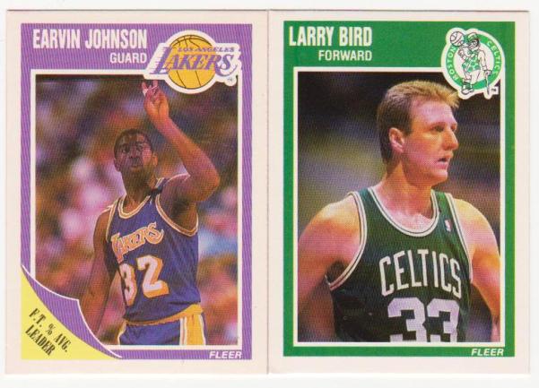 1989-90 Fleer Earvin Magic Johnson #77 + Larry Bird #8 Card Pair - HOF ...