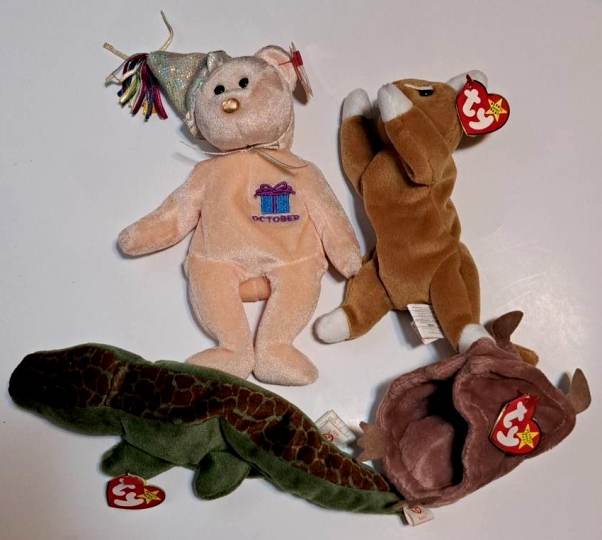 4 Different Ty Beanie Babies - 1993-2002 - w/ October The Birthday Bear ...