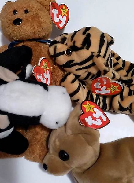 4 Different Ty Beanie Babies - 1993-1999 - w/ Fuzz The Bear + More ...