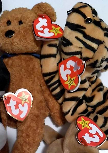 4 Different Ty Beanie Babies - 1993-1999 - w/ Fuzz The Bear + More ...