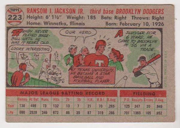 1956 Topps Baseball Randy Jackson #223 Card | Property Room