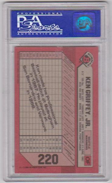 Rookie Graded PSA Mint 9 - Ken Griffey, Jr. 1989 Bowman #220 Card ...