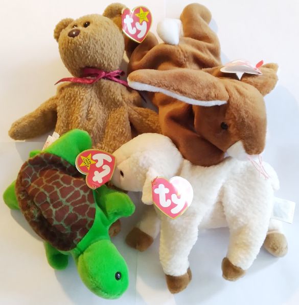 4 Different Ty Beanie Babies - 1993-1999 - w/ Curly The Bear + More ...