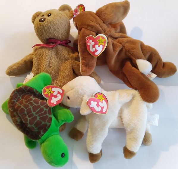 4 Different Ty Beanie Babies - 1993-1999 - w/ Curly The Bear + More ...
