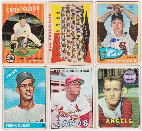 6 Different 1950's/1960's Topps Baseball Cards w/ Tony Kubek + More ...