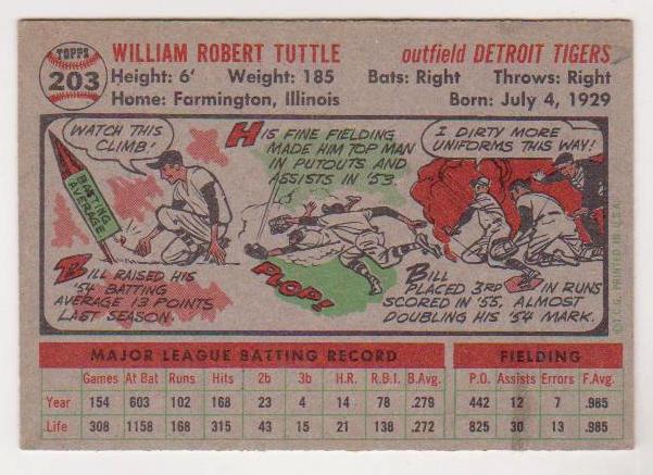1956 Topps Baseball Bill Tuttle #203 Card | Property Room