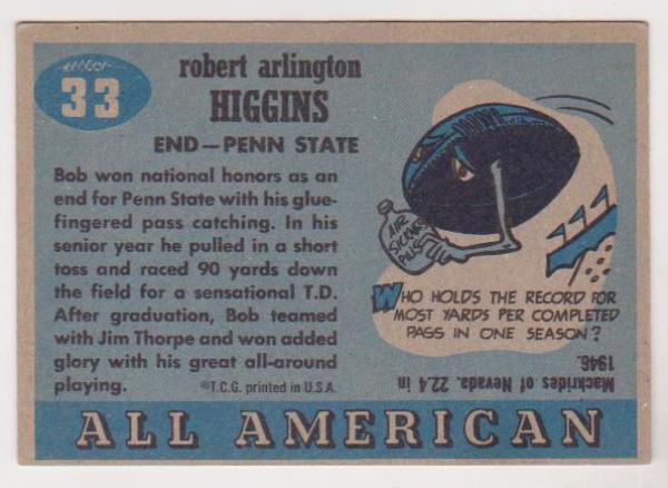 1955 Topps All-American Bob Higgins #33 Card - Penn State | Property Room