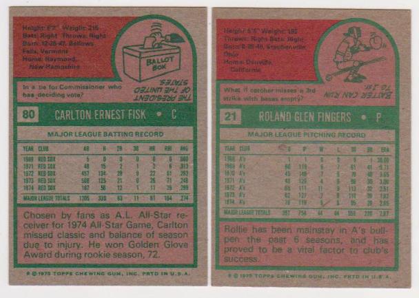 1975 Topps Carlton Fisk #80 + Rollie Fingers #21 Card Pair | Property Room