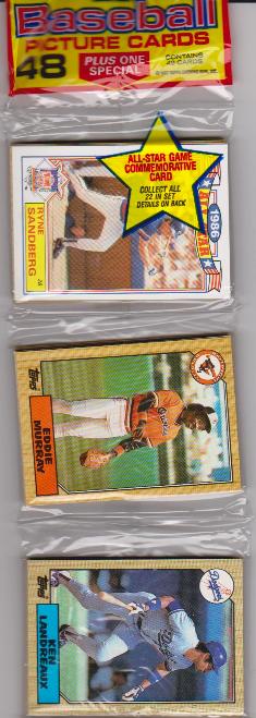 1987 Topps Baseball 49 Card Rack Pack w/ Ryne Sandberg On Front ...