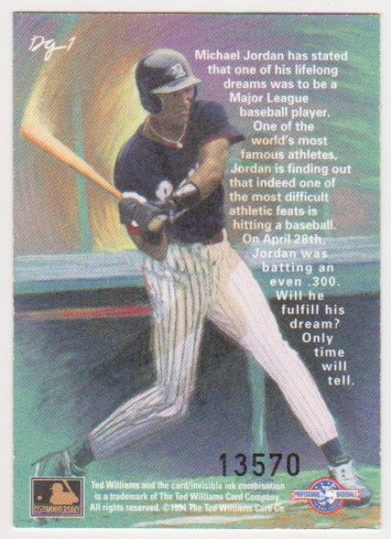Michael Jordan Baseball Rookie - 1994 Ted Williams Company Gardiner ...