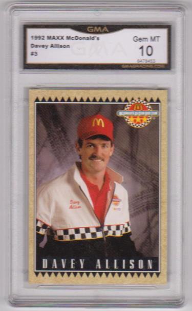 Graded Gem Mint 10 - Davey Allison 1992 Maxx McDonald's #3 Card ...