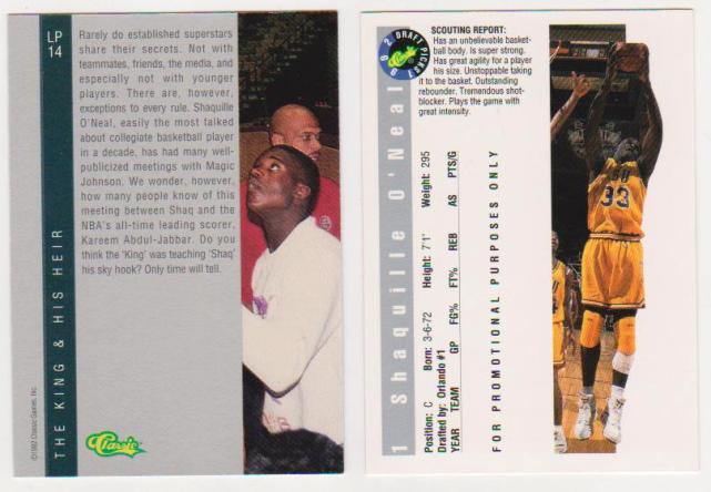Shaquille O'Neal Rookie Card Pair - 1992 Classic Draft Picks #1 Promo ...