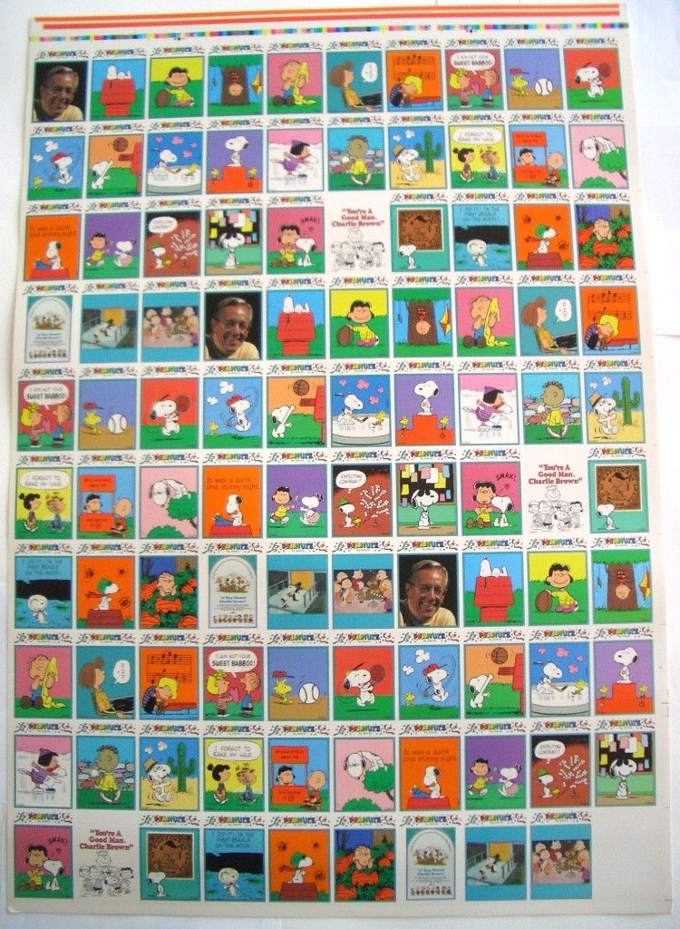 Peanuts Trading Card Uncut 99 Card Sheet With 3 Complete Sets - Snoopy ...