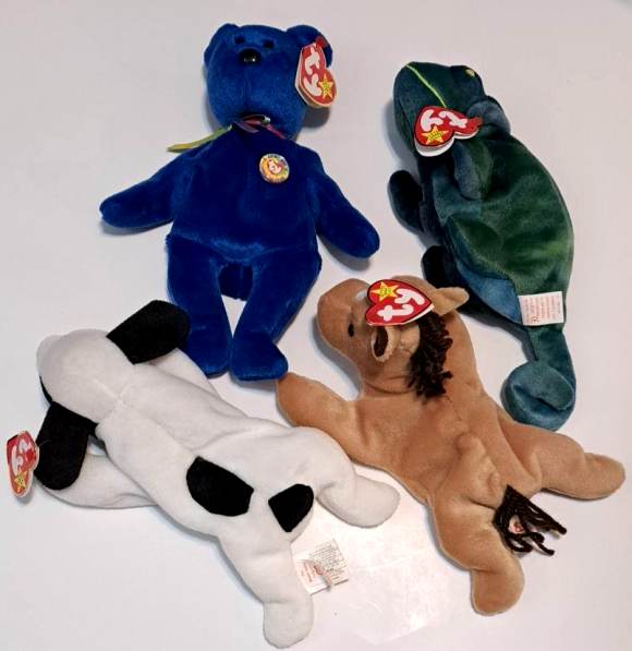 4 Different Ty Beanie Babies - 1993-1998 - w/ Clubby The Bear + More ...