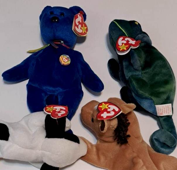 4 Different Ty Beanie Babies - 1993-1998 - w/ Clubby The Bear + More ...