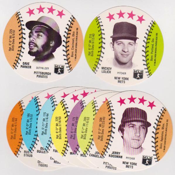9 Different 1976 Isaly's Baseball Discs w/ Mickey Lolich + More ...