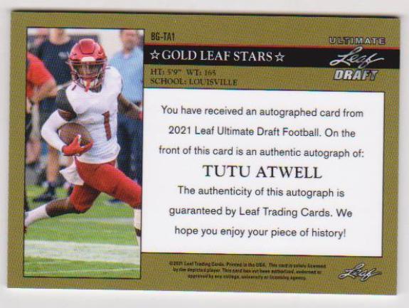 #25/50 Produced - Tutu Atwell 2021 Leaf Ultimate Draft Certified ...
