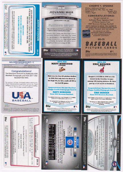9 Different Certified Autographed Rookie Baseball Insert Cards ...