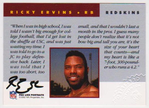 Signed - Ricky Ervins 1992 Pro Line Portraits Certified Autographed ...