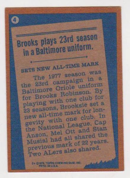 1978 Topps Brooks Robinson #4 Card - HOF'er | Property Room