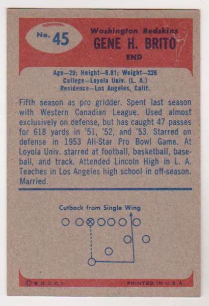 1955 Bowman Football Gene Brito #45 Card | Property Room