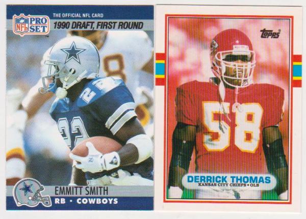 1990 Pro Set Emmitt Smith #685 + 1989 Topps Traded Derrick Thomas #90T ...