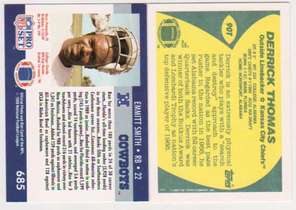 1990 Pro Set Emmitt Smith #685 + 1989 Topps Traded Derrick Thomas #90T ...