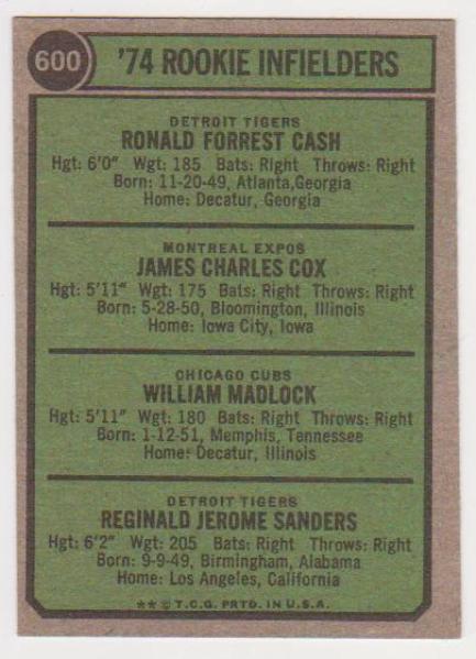 1974 Topps Bill Madlock #600 Rookie Card | Property Room