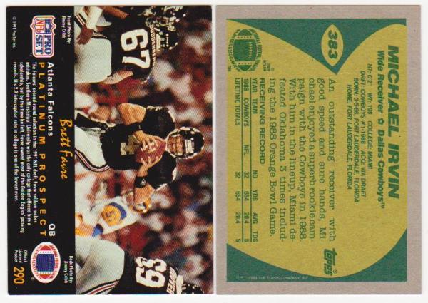 1991 Pro Set Platinum Brett Favre #290 + 1989 Topps Michael Irvin #383 ...