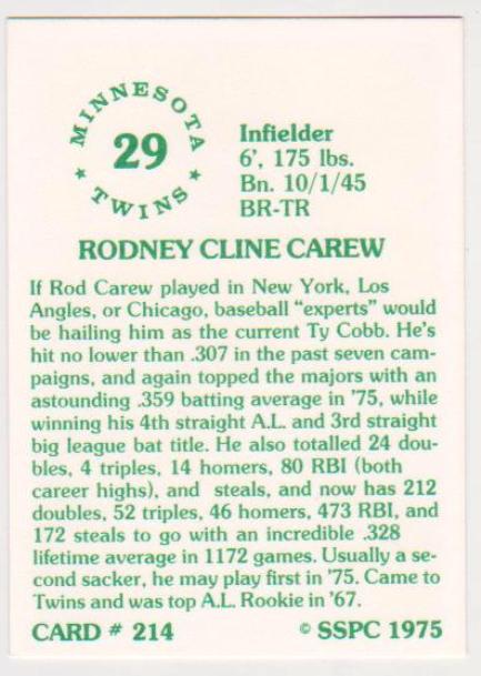 1975 SSPC Rod Carew #29 Card - HOF'er | Property Room