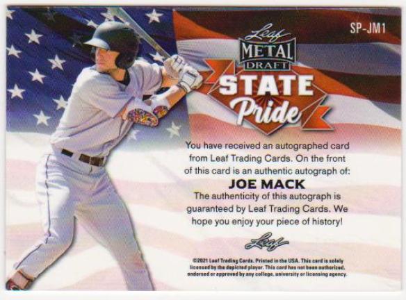 Signed Rookie - Joe Mack 2021 Leaf Metal Draft State Pride #SP-JM1 ...