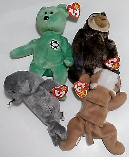 4 Different Ty Beanie Babies - 1996-1999 - w/ Kicks The Bear + More ...