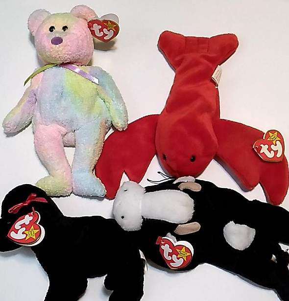4 Different Ty Beanie Babies - 1993-1999 - w/ Groovy The Bear + More ...
