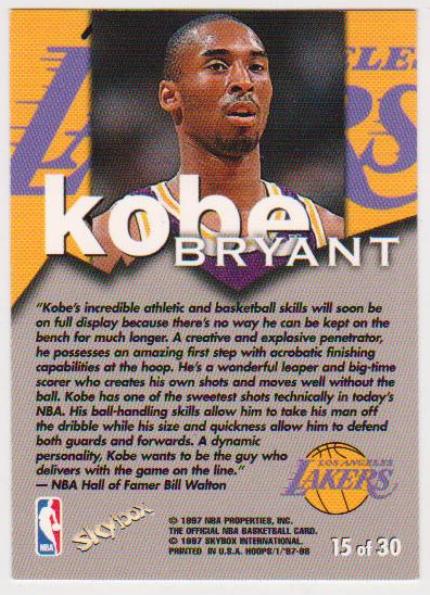 Kobe Bryant 1997-98 Hoops Talkin' Sports #15 Of 30 Insert Card ...