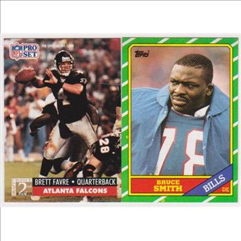 1991 Pro Set Brett Favre #762 + 1986 Topps Bruce Smith #389 Rookie Pair ...