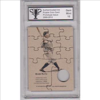 Graded Gem Mint 10 - Babe Ruth Authenticated Ink Puzzle Prototype Card ...