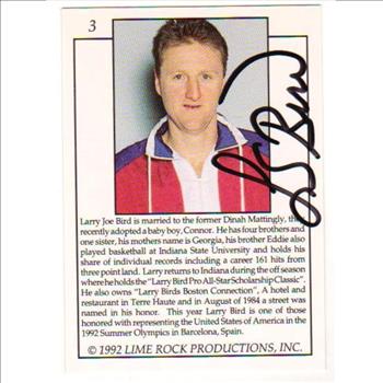 Signed - 1992 Larry Bird Lime Rock Hologram - HOF'er Autograph ...