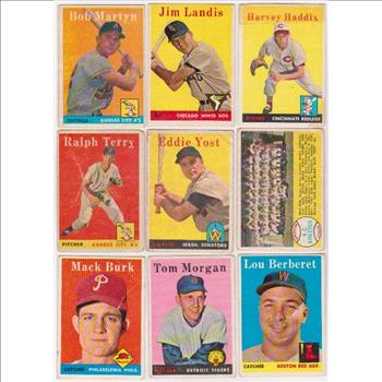 9 Different 1958 Topps Baseball Cards - Vintage Collection | Property Room